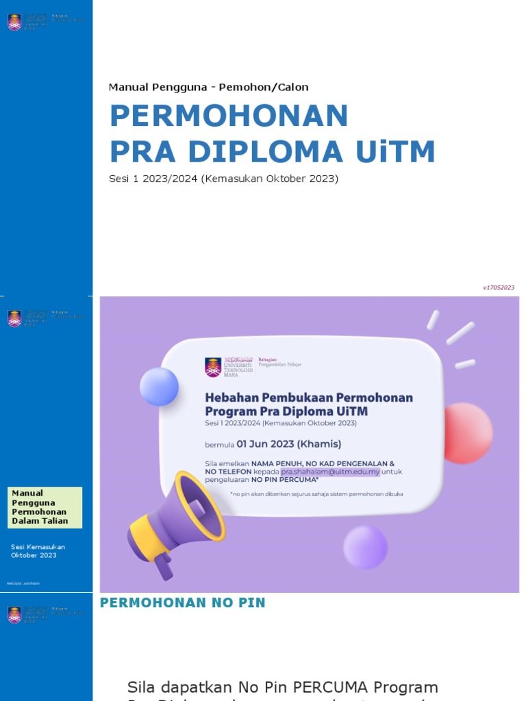 Manual Pengguna Permohonan Pra Diploma Oktober 2023 | PDF