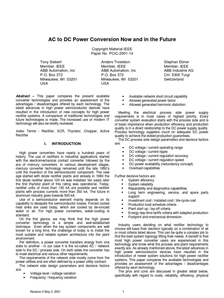 Ieee Paper Ac To DC Power Conversion | PDF | Rectifier | Transformer