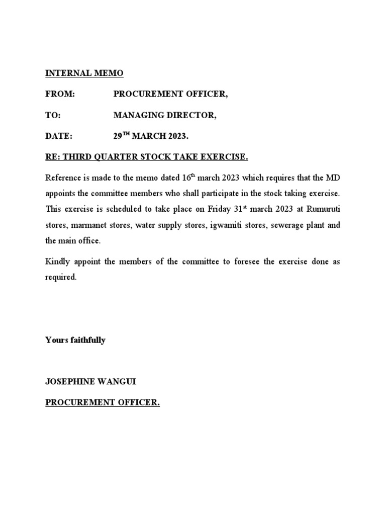 Stock Take Memo | PDF