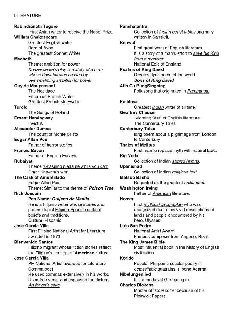 Key Figures in World Literature | PDF | Poetry | English Literature