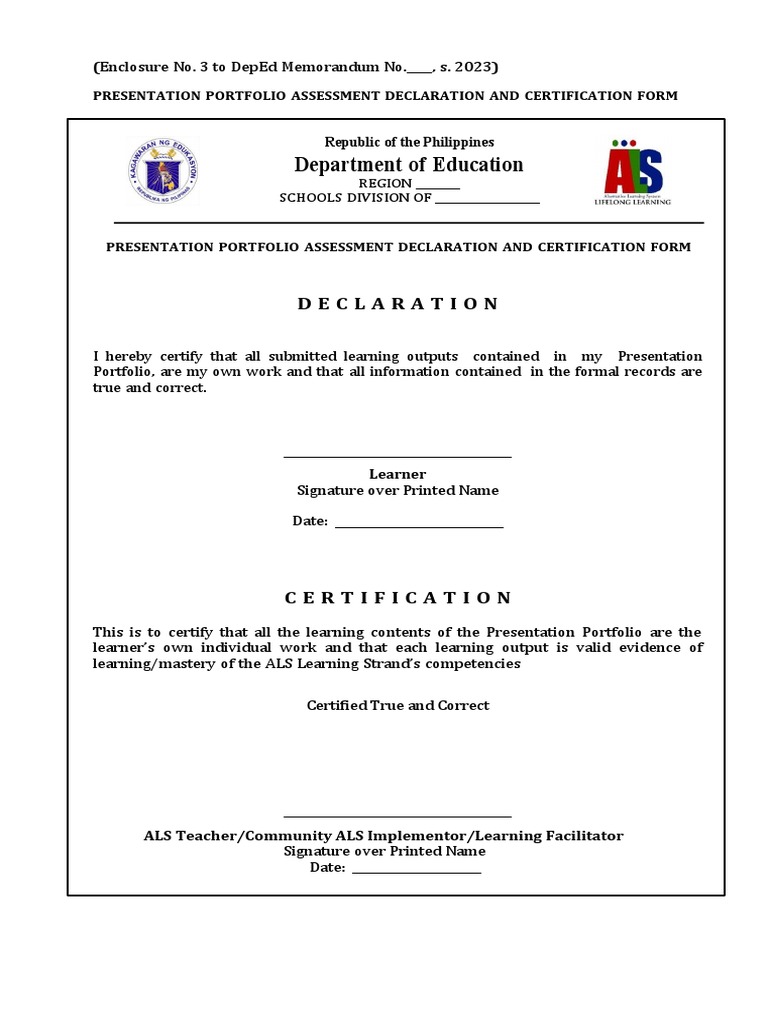 Presentation Portfolio Certification Form | PDF