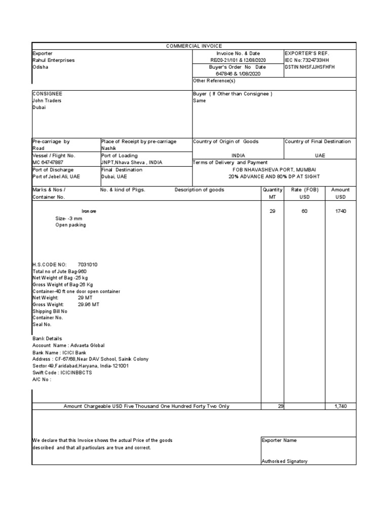 Day 3 Commercial Invoice | PDF | Invoice | Economies