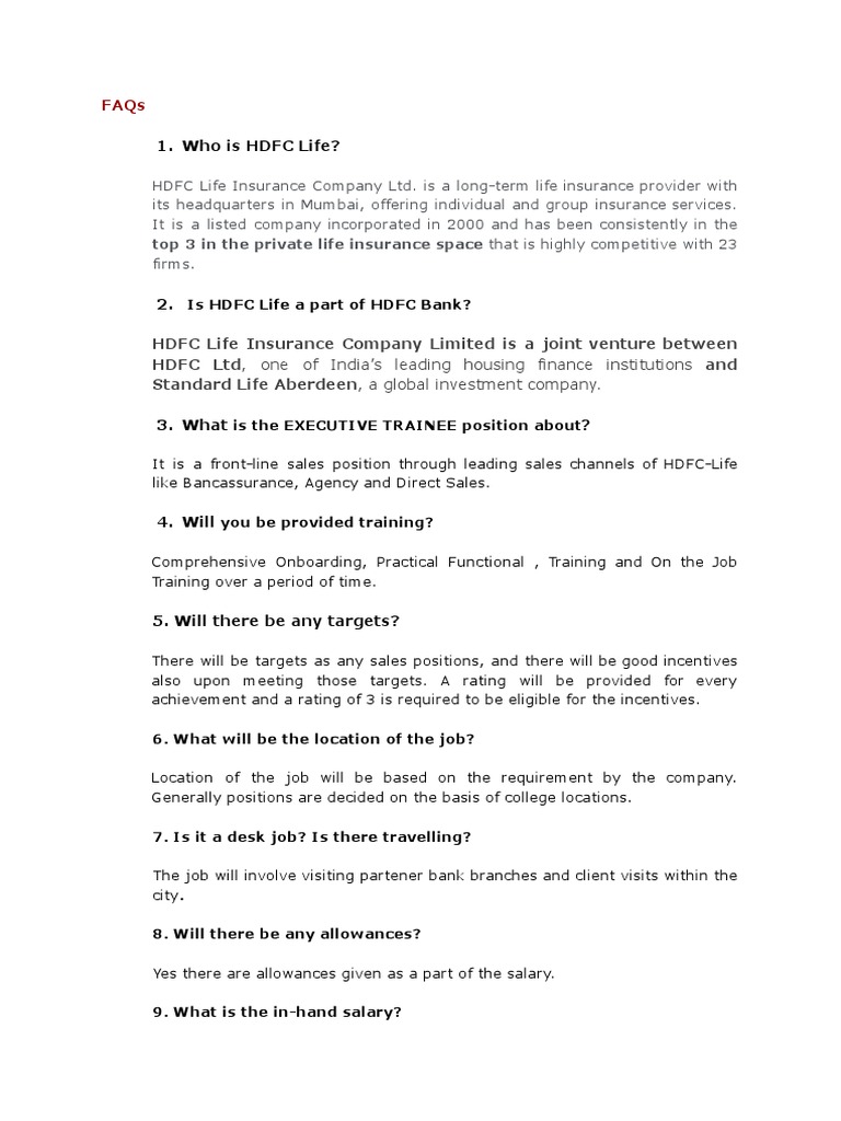 Faqs - HDFC Life | PDF