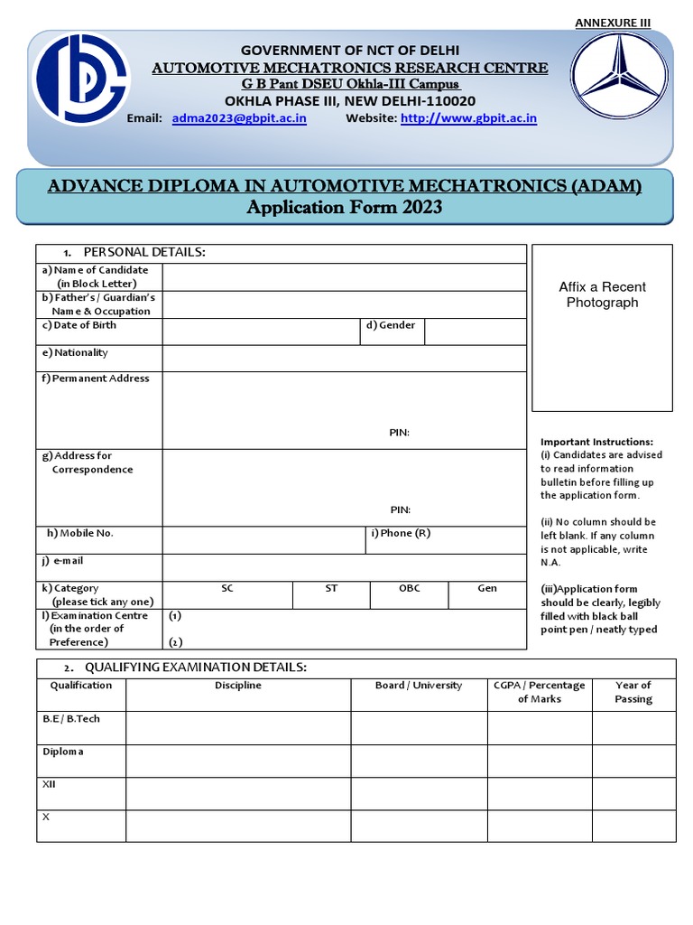 Application Form ADAM 2023-24 | PDF