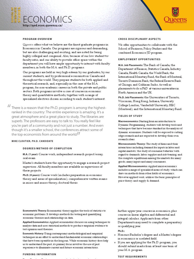 QUE Economics Brochure | PDF | Doctor Of Philosophy | Microeconomics