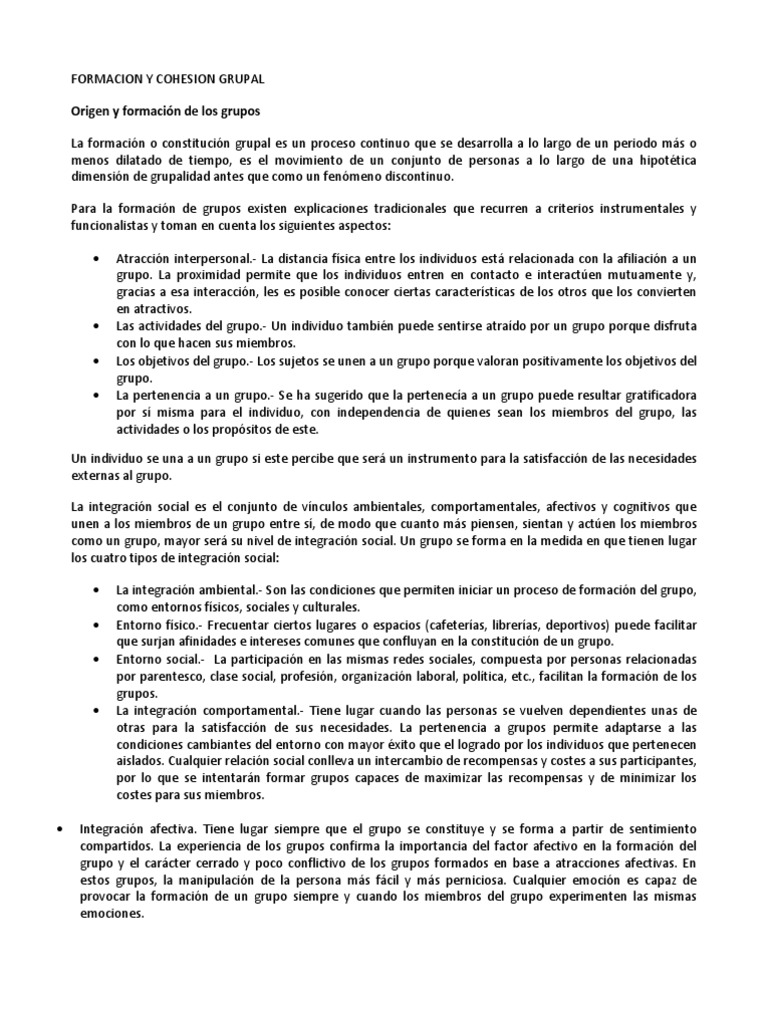 Cohesion Grupal | PDF | Socialización | Percepción