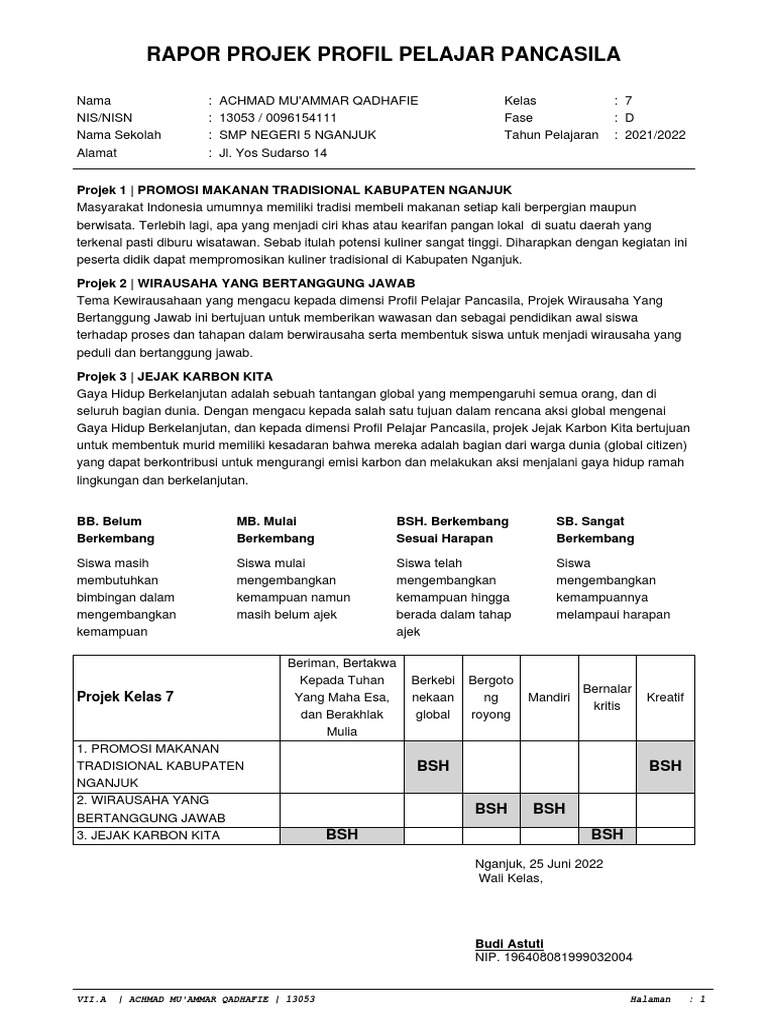 Rapor p5bk Kls Viia | PDF