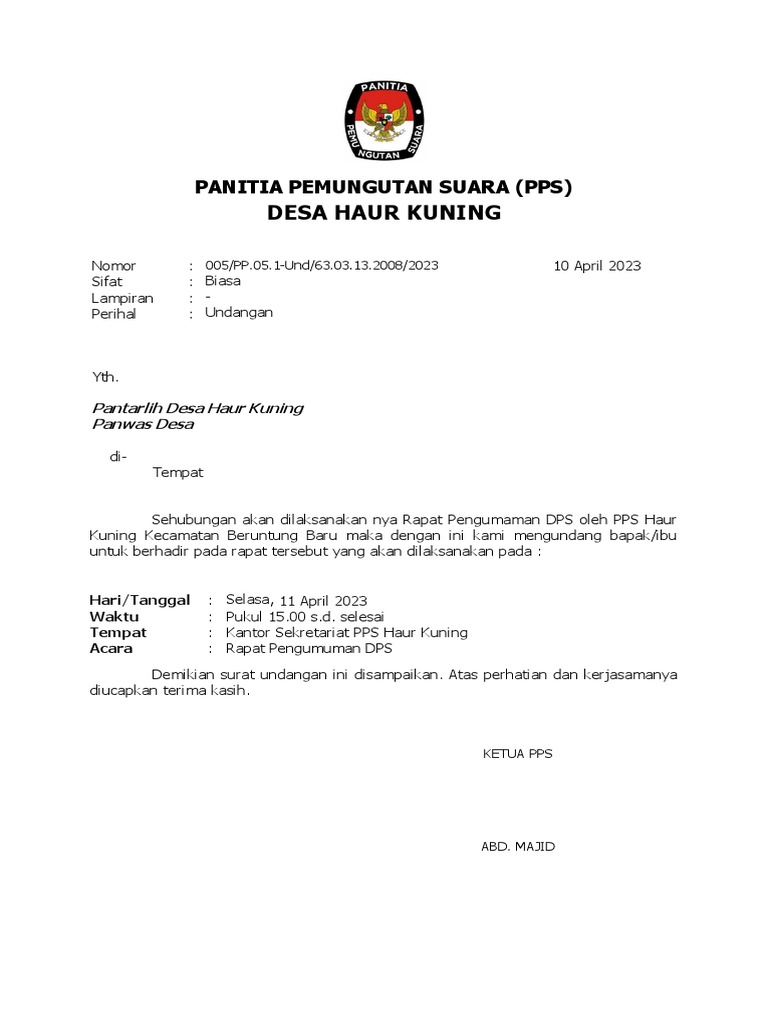 Contoh Rapat Pengumuman DPS | PDF