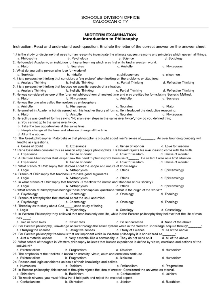 Midterm Exam: Introduction to Philosophy | PDF