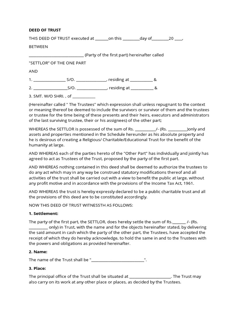 Deed of Trust - 1 | PDF | Trust Law | Trustee