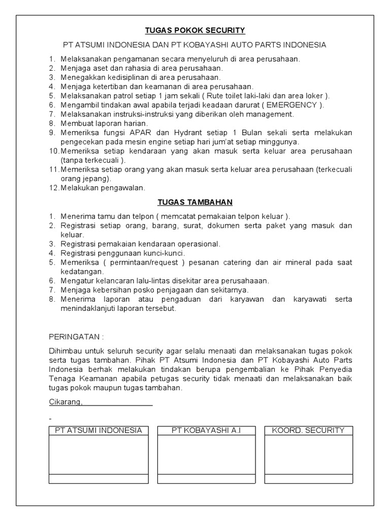 Tugas Pokok Security | PDF