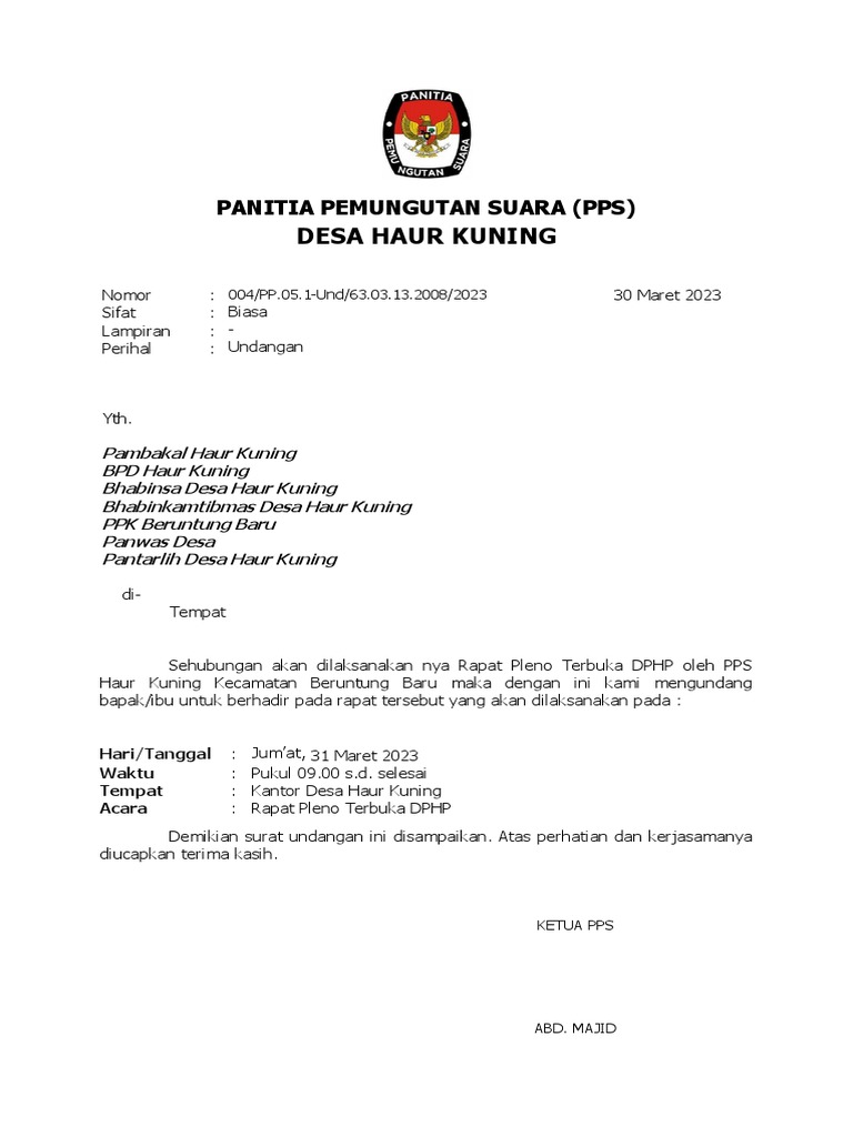 Contoh SPJ Rapat Pleno Terbuka | PDF
