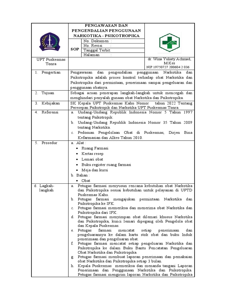 SOP Pengawasan & Pengendalian Penggunaan Narko-Psiko | PDF