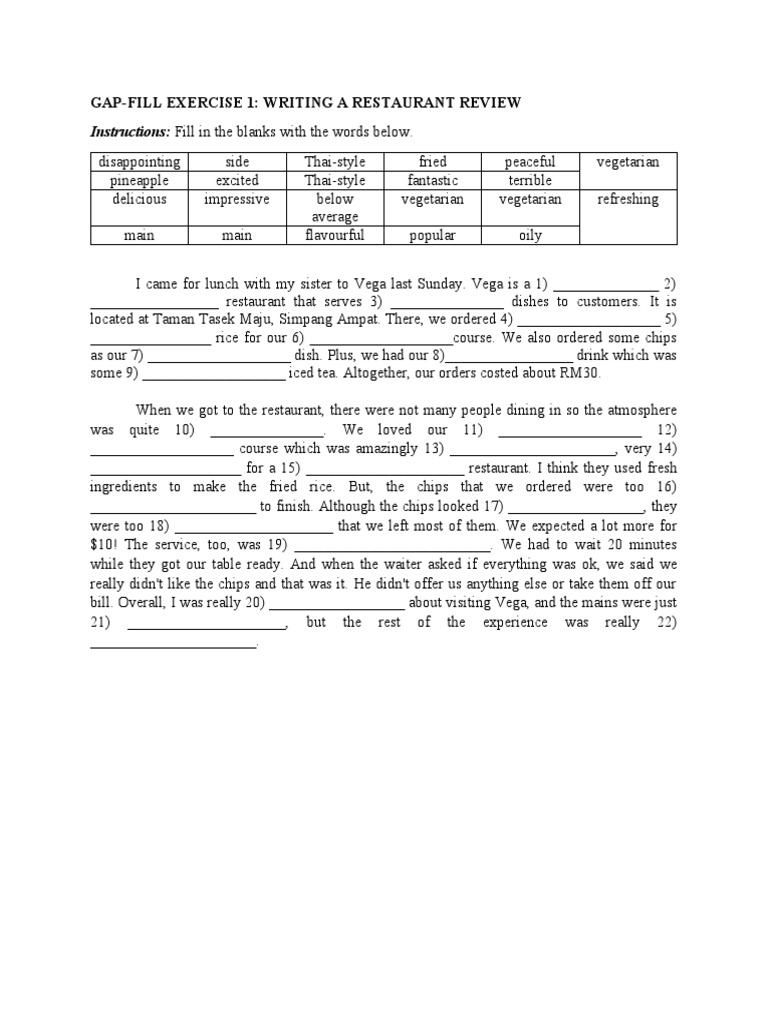 L5 WRITING A RESTAURANT REVIEW | PDF | Restaurants | Waiting Staff