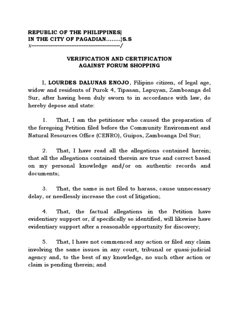 VERIFICATION-and-non-forum-shopping-ENOJO | PDF | Affidavit | Judiciaries