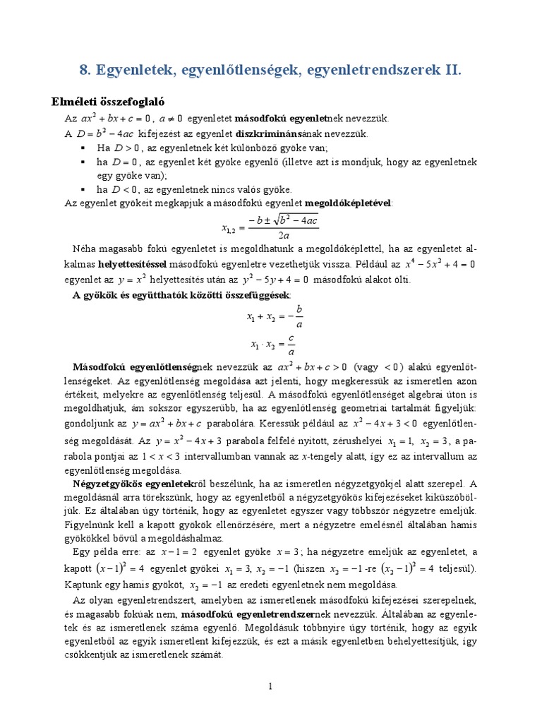 Egyenletek, Egyenletrendszerek II. | PDF