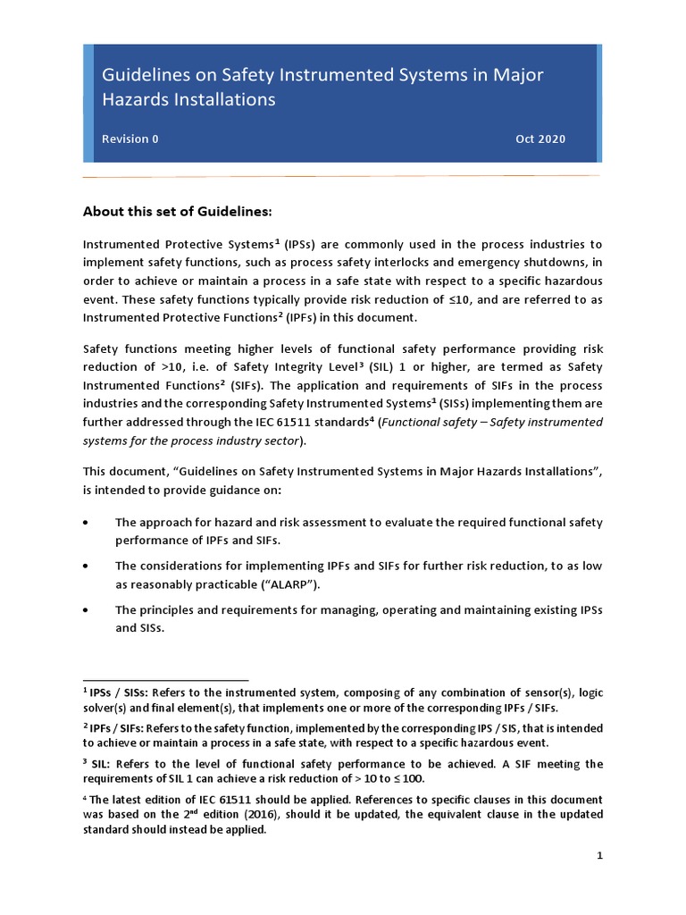 Guidelines On Safety Instrumented Systems in Major Hazards Installations - (MHD, SCIC) - 2020 ...