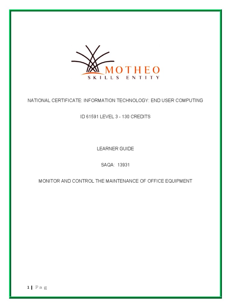 SAQA - 13931 - Learner Guide | Download Free PDF | Learning | Computing