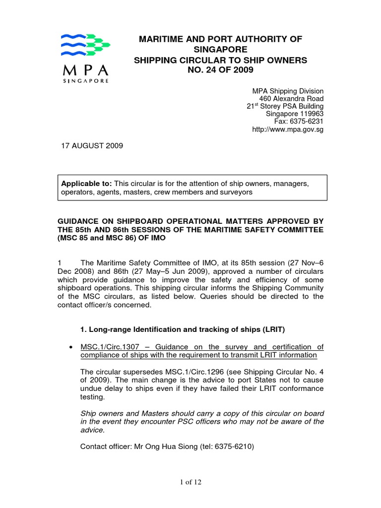 2009 24 Guidance On Shipboard Operational Matters Approved By The