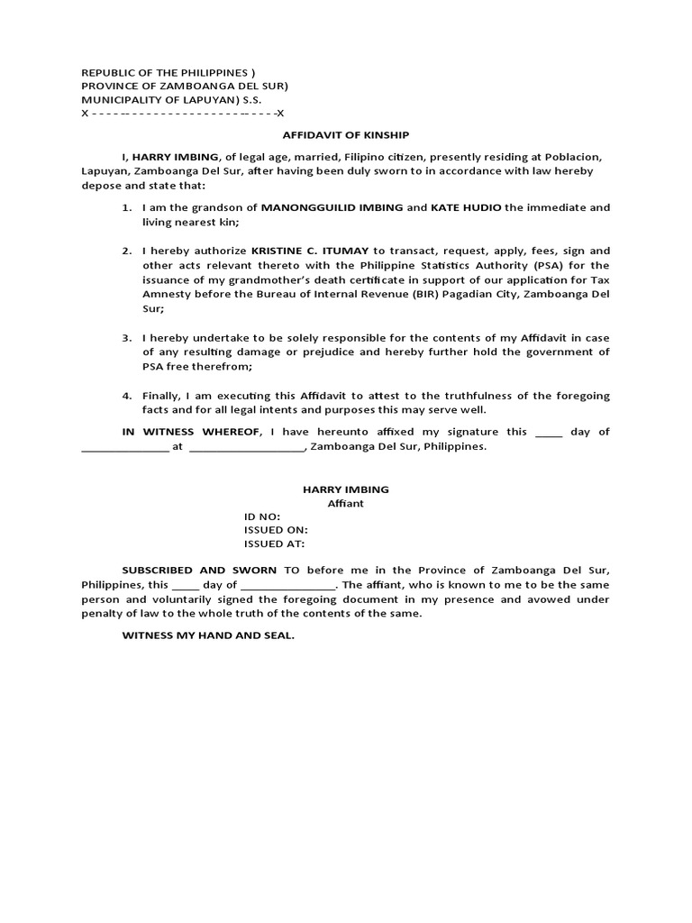 SPA SAN2X AND AFFIDAVIT NEAREST KIN | PDF | Affidavit | Justice