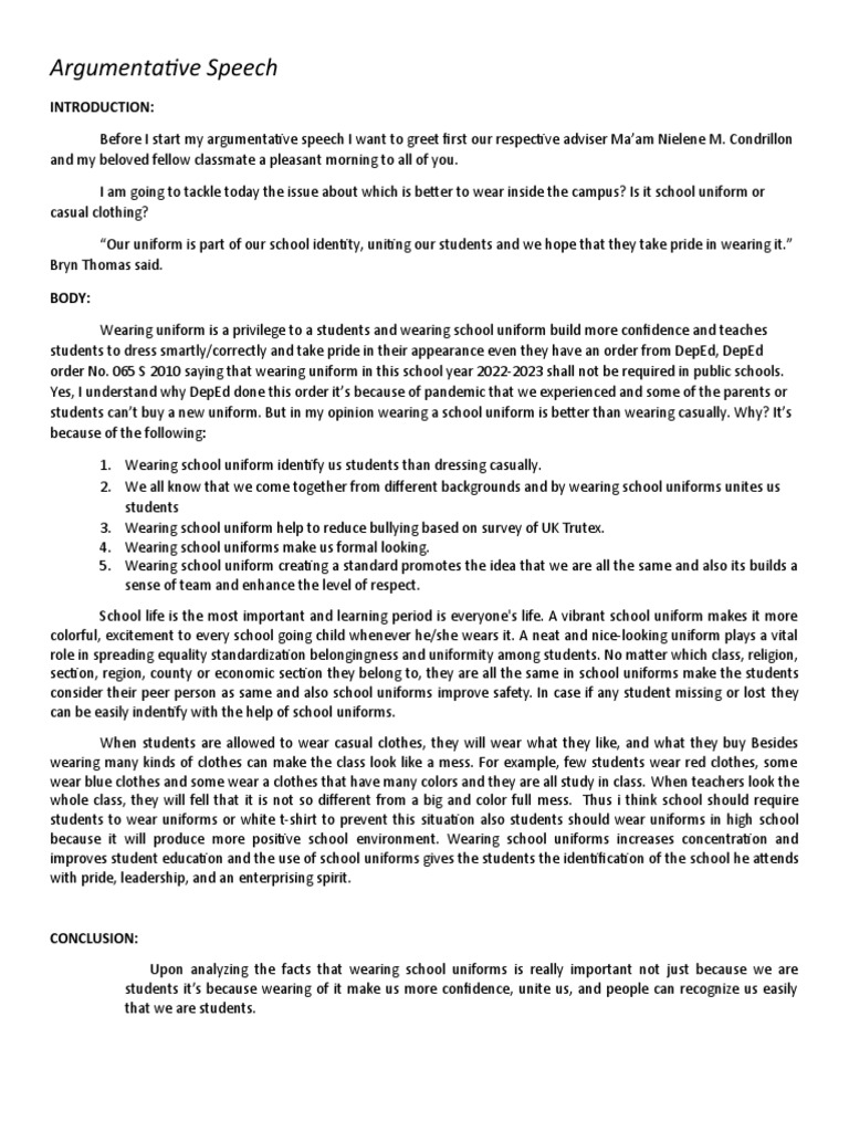 Argumentative Speech | PDF | Clothing