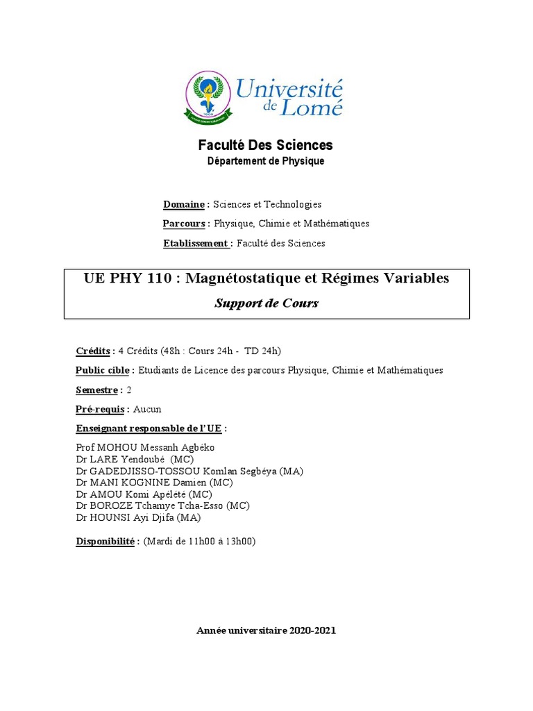 Cours PHY110 1 | PDF