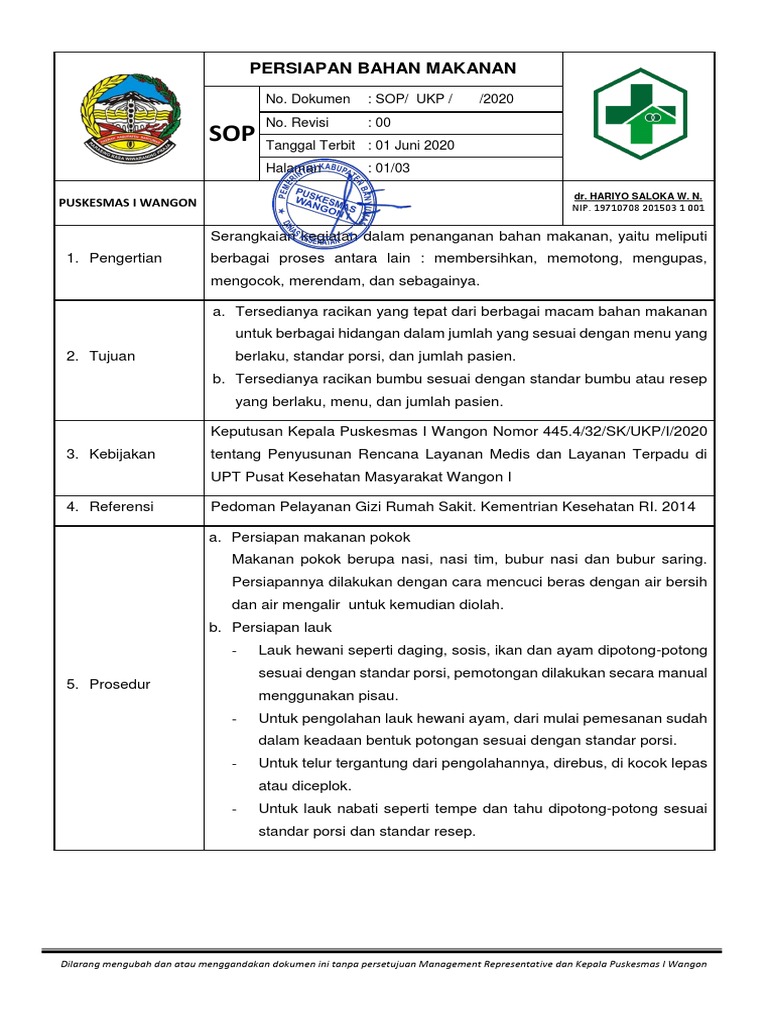 SOP PERSIAPAN BAHAN MAKANAN | PDF