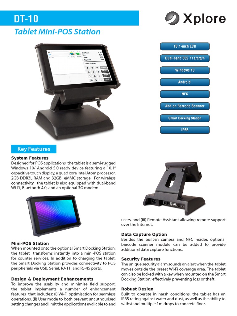 DT-10 Tablet: Rugged Mini-POS Solution | PDF | Tablet Computer | Wi Fi