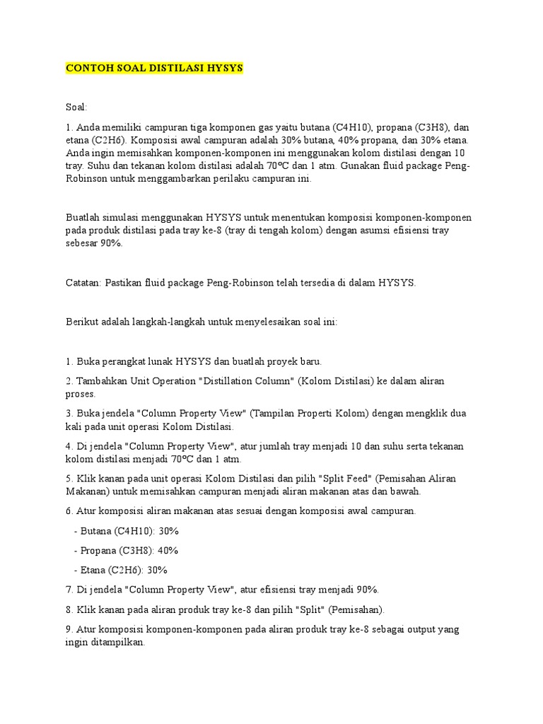 Contoh Soal Distilasi Hysys Febi | PDF