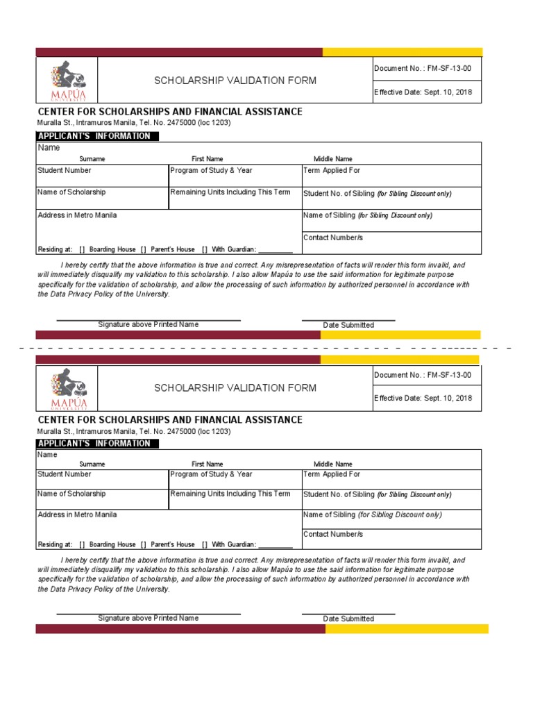 Scholarship Validation Form | PDF | Career & Growth | Finance & Money ...