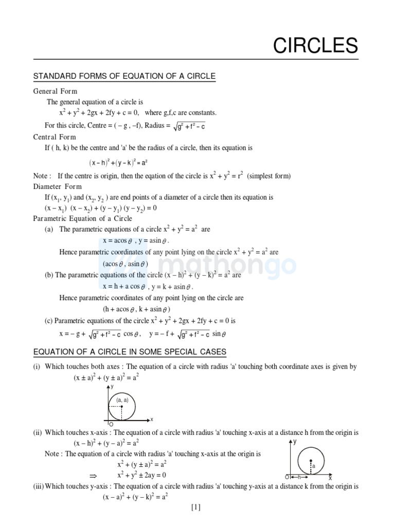 Circle - Formula Sheet - MathonGo | PDF | Circle | Algebraic Geometry