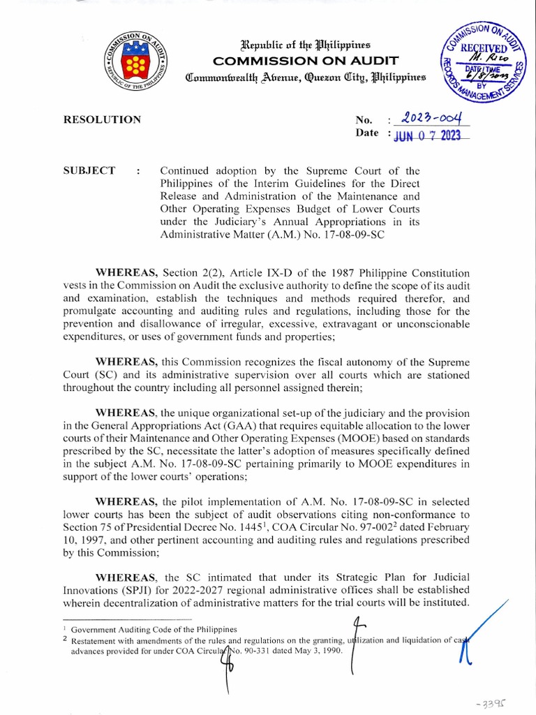 COA Resolution on MOOE Guidelines 2023 | PDF