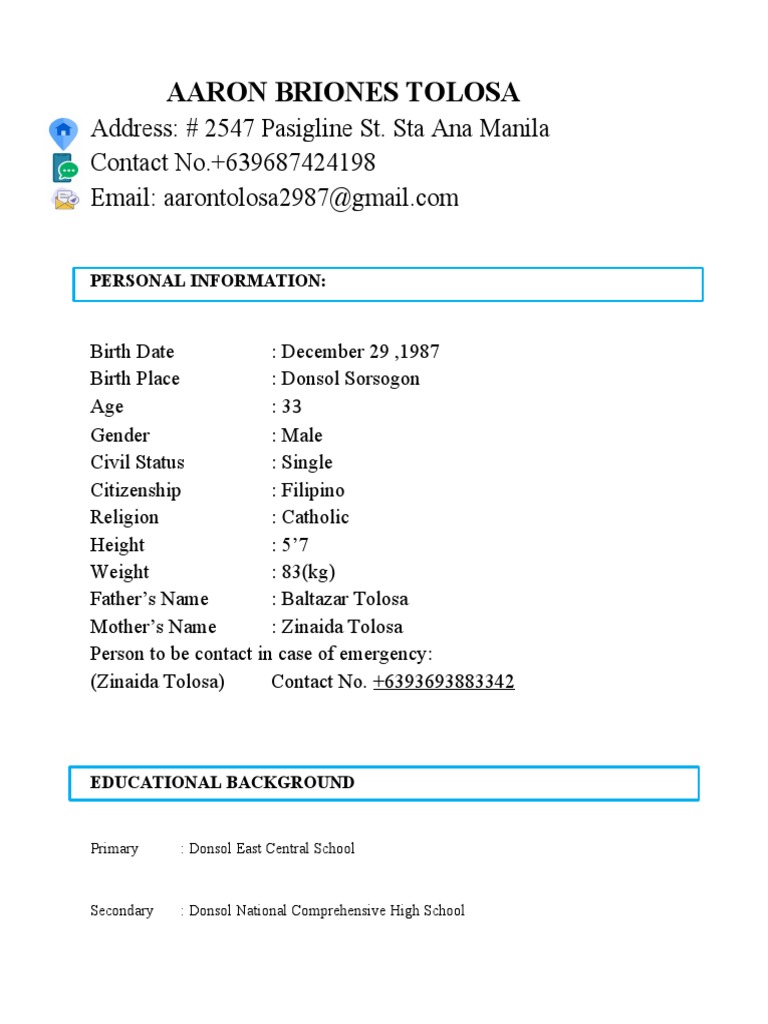 Aaron Briones Tolosa (Resume) | PDF