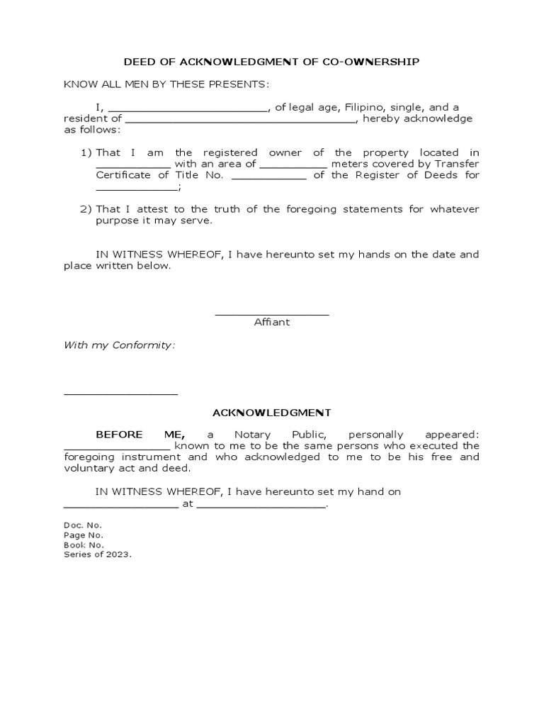 Deed of Acknowledgment of Co | PDF
