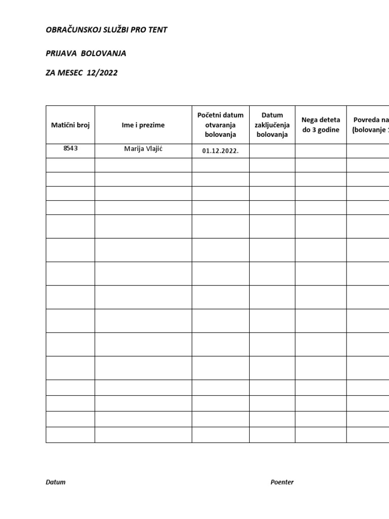 Obrazac Za Bolovanje - Aleksinac | PDF