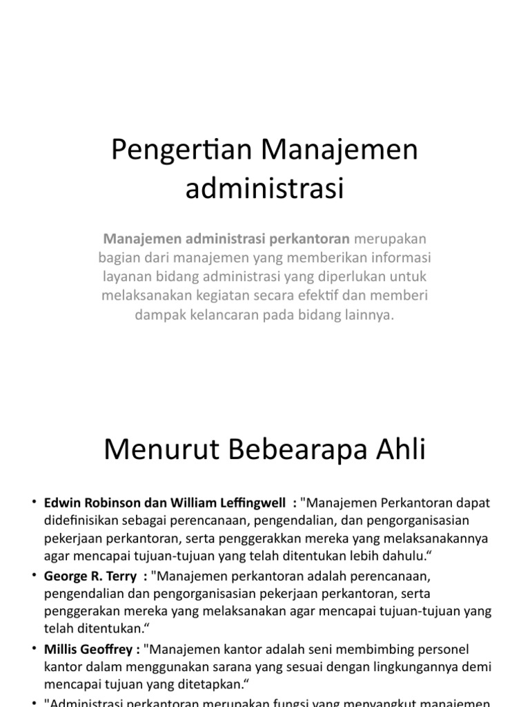Pengertian Manajemen Administrasi | PDF | Karier & Perkembangan