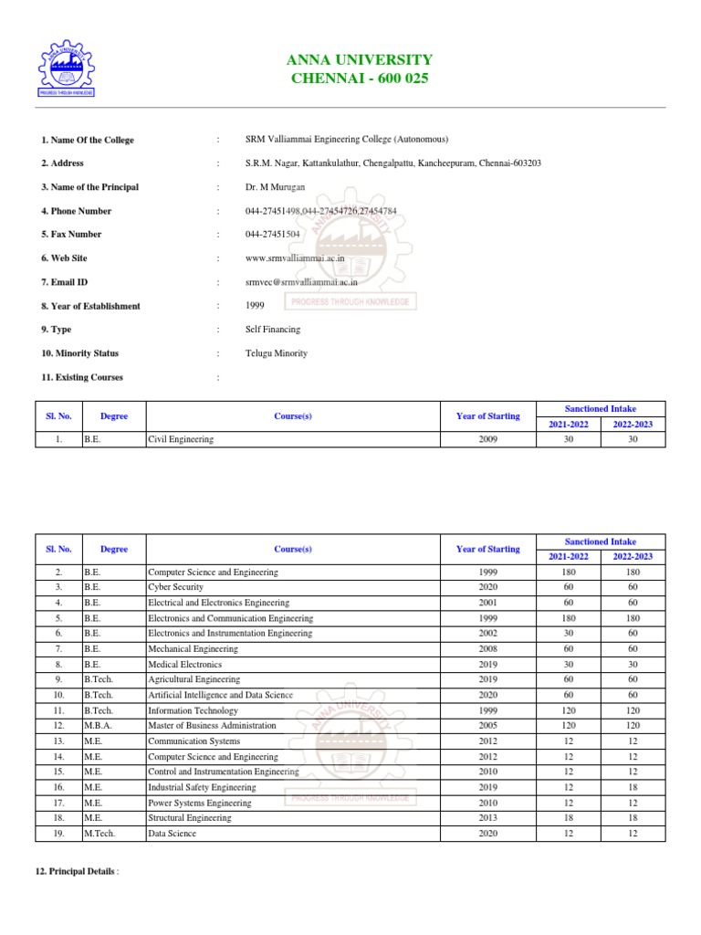 Valliammai Engg., College | PDF | Academic Degree | Doctor Of Philosophy
