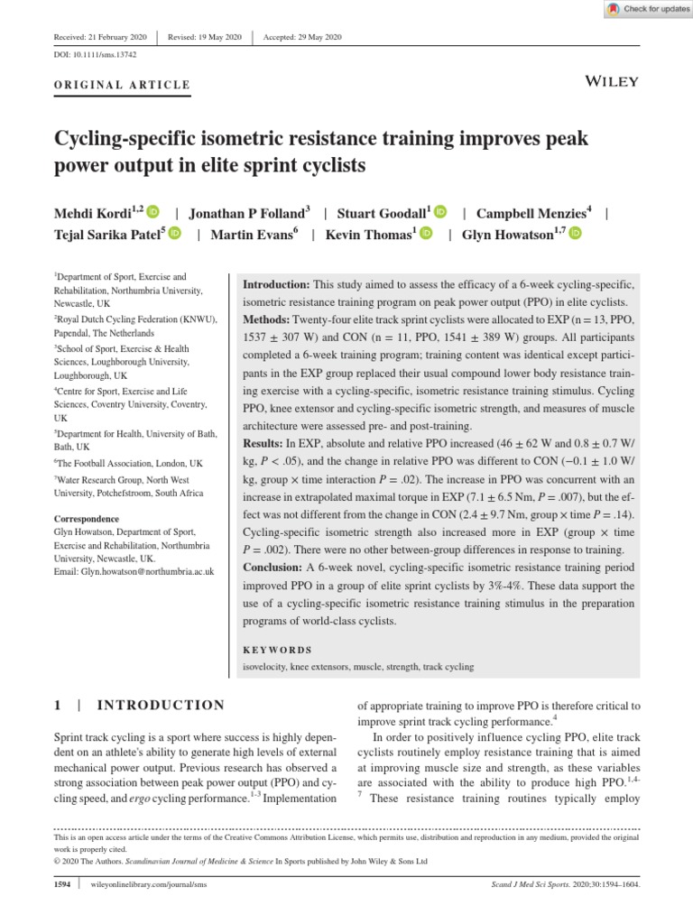 Scandinavian Med Sci Sports - 2020 - Kordi - Cycling Specific Isometric ... Scandinavian Med Sci Sports - 2020 - Kordi - Cycling Specific Isometric ...