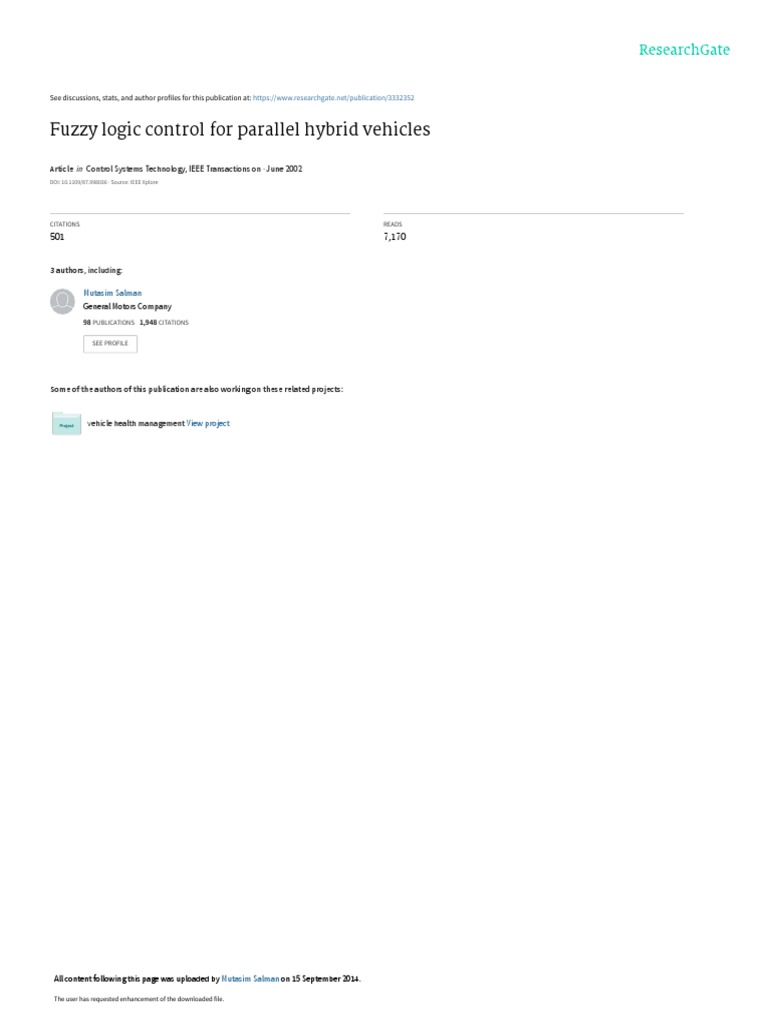 Fuzzy 20 Logic 20 Control 20 For 20 Parallel 20 Hybrid 20 Vehicles | PDF | Fuzzy Logic | Hybrid ...