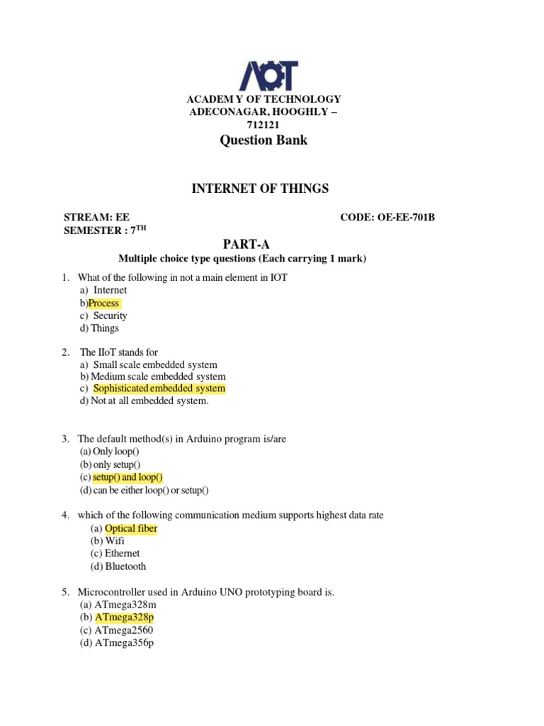 Iot MCQ | PDF | Computer Network | Internet Of Things