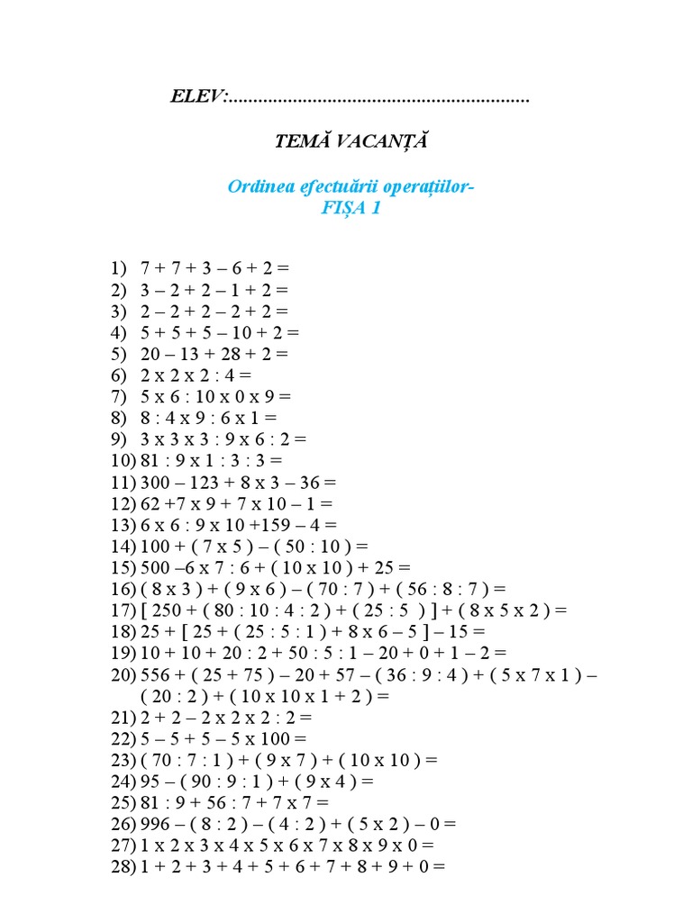 Fise lucru vacanta matematica-cls.2 | PDF