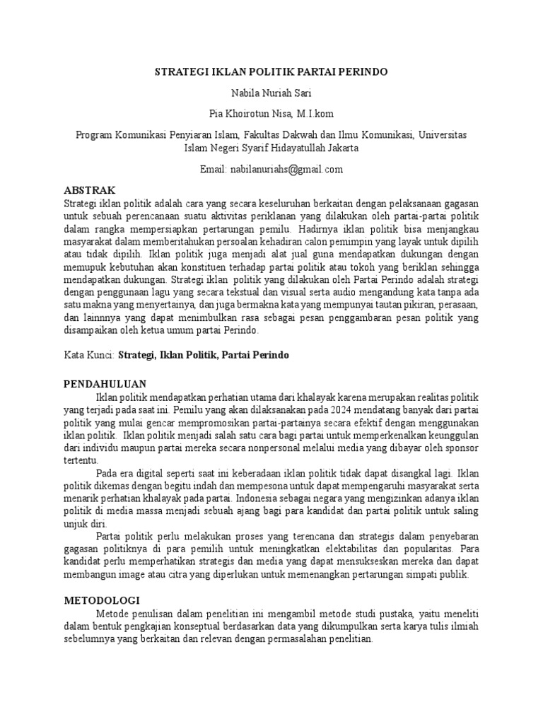 Jurnal Strategi Iklan Politik Partai Perindo | PDF | Ilmu Sosial
