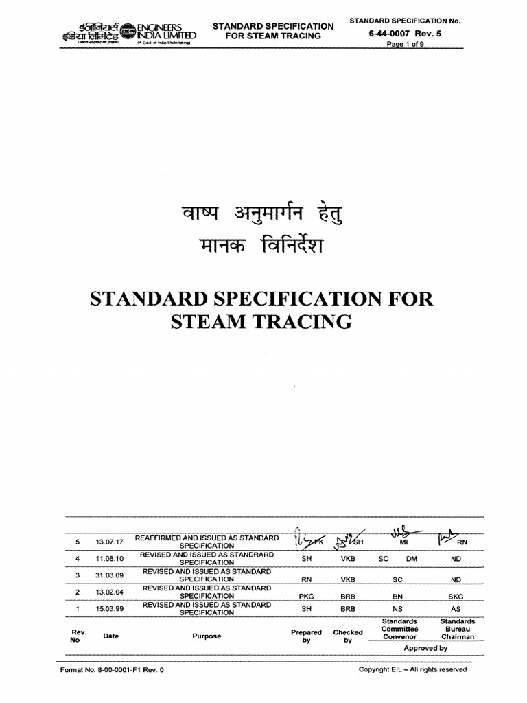 Annexure To SOW 10 Standard Specification For Steam Tracing | PDF | Steam | Pipe (Fluid Conveyance)
