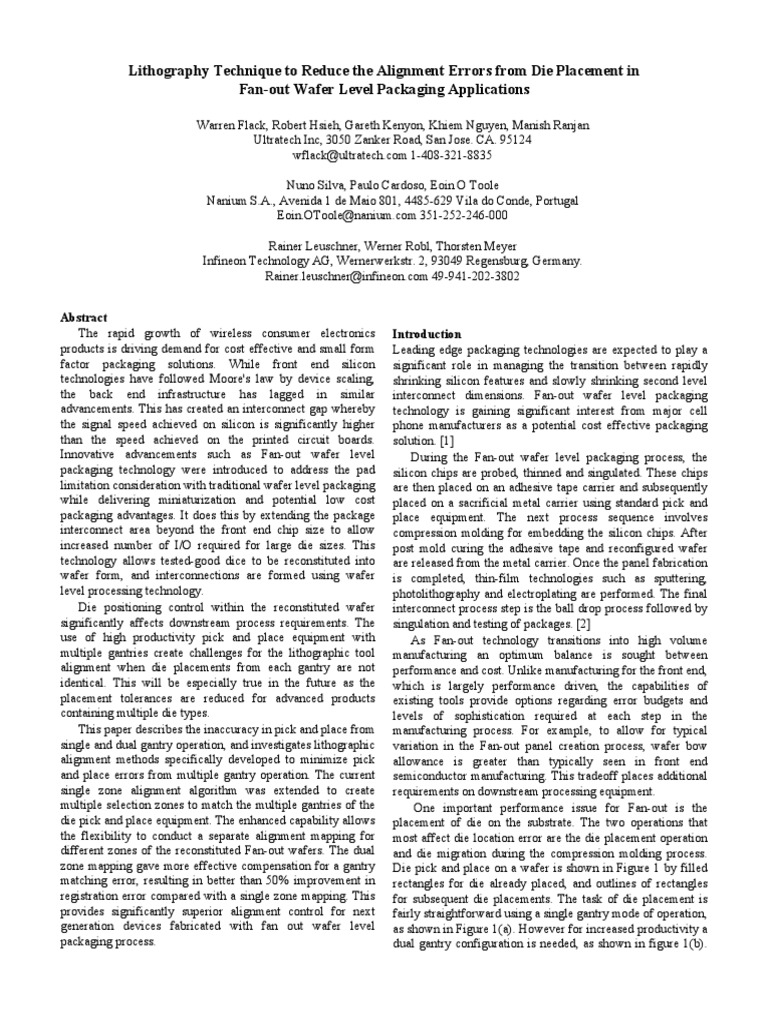 Lithography Technique To Reduce The Alignment Errors From Die Placement ...