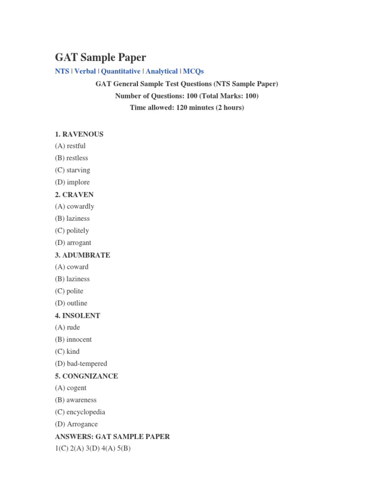 GAT Sample Paper | PDF | Area | Tsunami