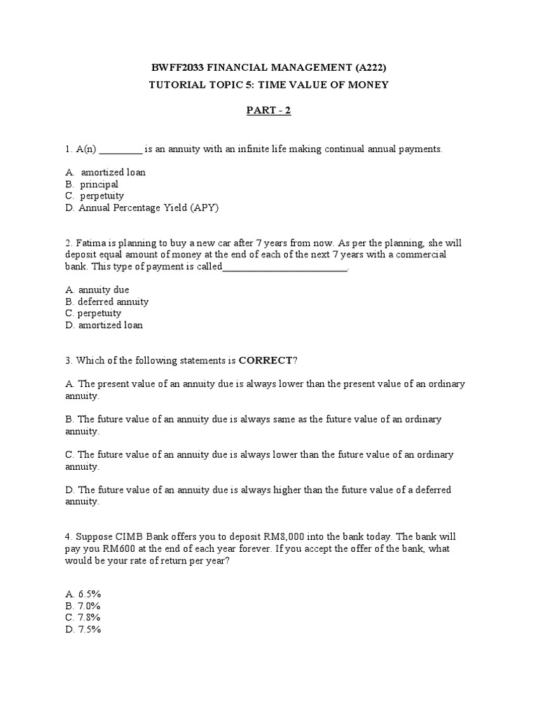Time Value of Money Tutorial Questions | PDF | Business