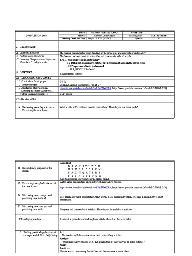 DLL Week 2 | PDF | Learning | Embroidery