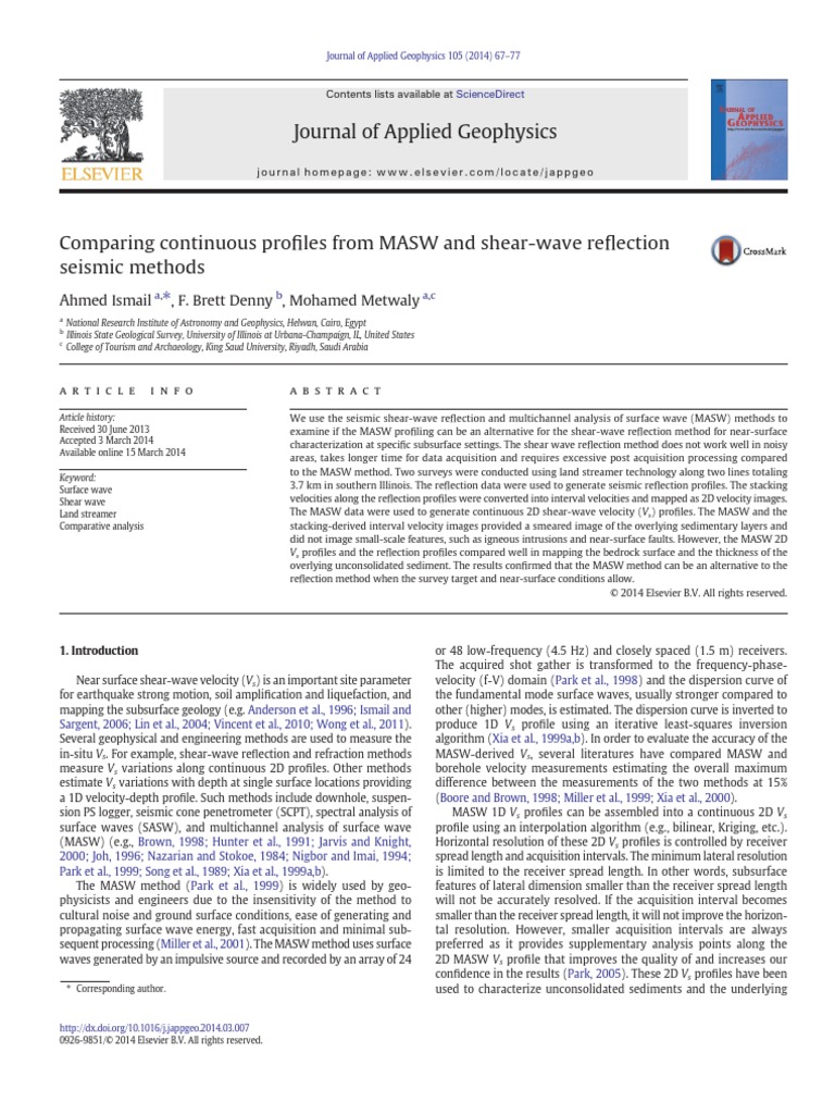 Comparing Continuous Profiles From MASW and Shear-Wave Reflection ...