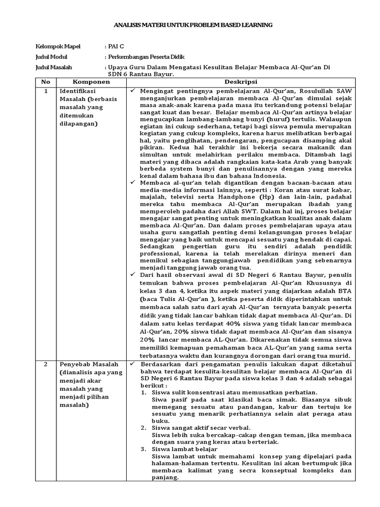 Analisis Materi Untuk Problem Based Learning Modul 7 | PDF