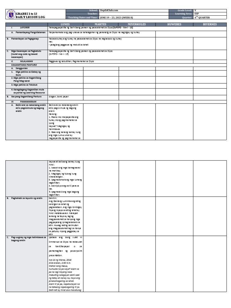 DLL - Esp 5 - Q4 - W8 | PDF